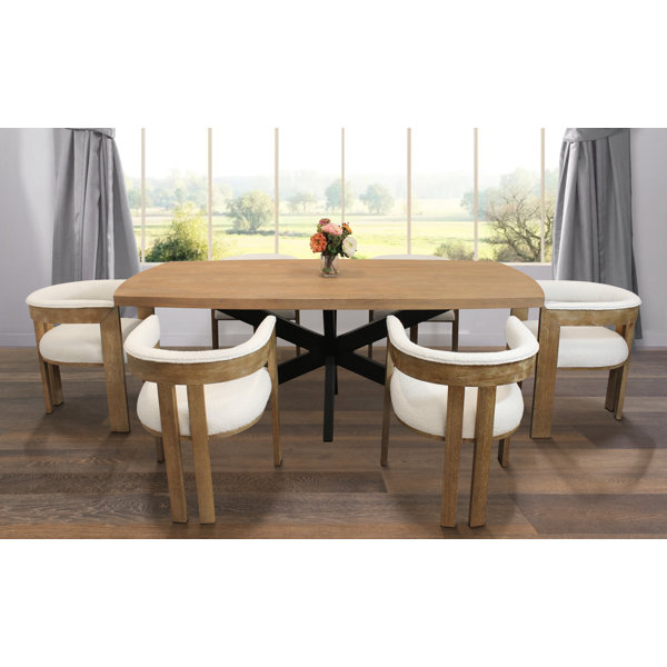 MOTI Furniture Logan Set With 82" Dining Table And 6 Trish Ivory Arm Chairs | Wayfair